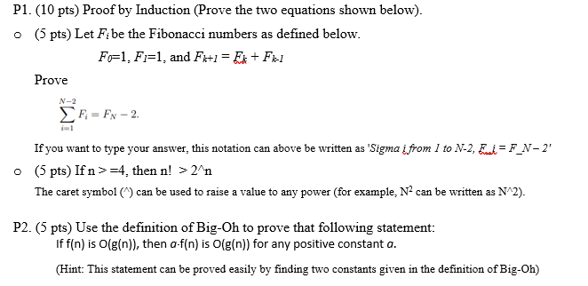 Solved P1. (10 pts) Proof by Induction (Prove the two | Chegg.com
