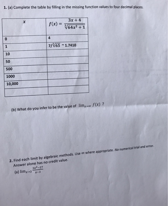 Solved 1. (a) Complete the table by filling in the missing | Chegg.com