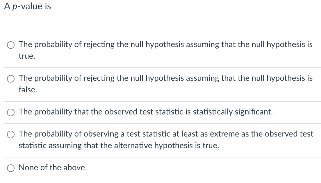 Solved A p-value is The probability of rejecting the null | Chegg.com