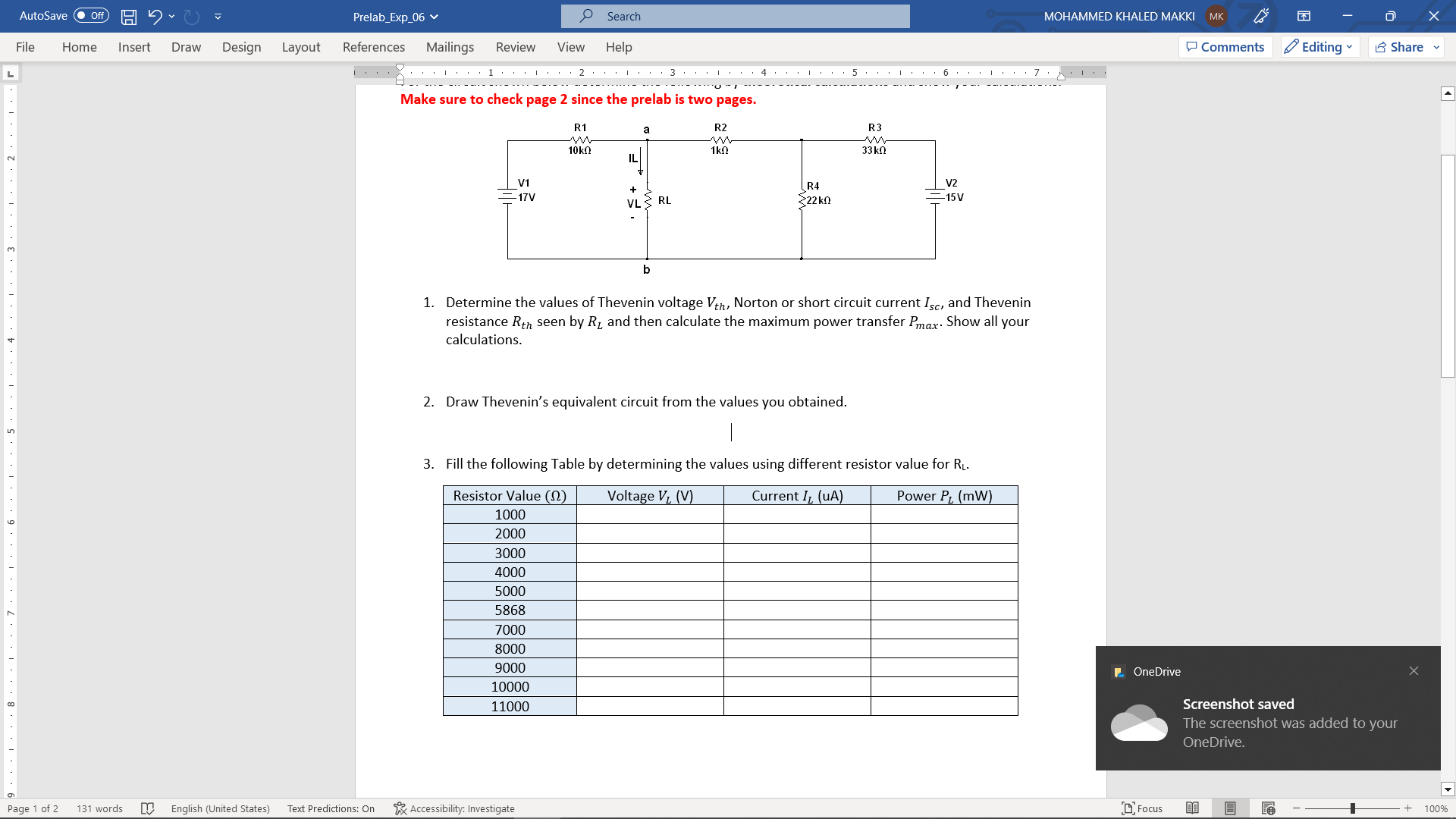 Solved Make sure to check page 2 since the prelab is two | Chegg.com