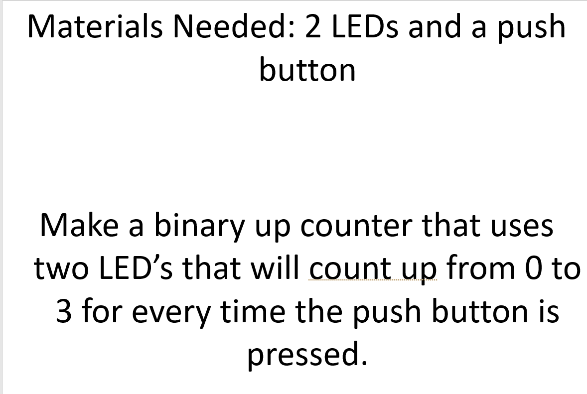 Solved Materials Needed: 2 LEDs and a push button Make a | Chegg.com