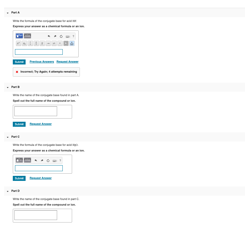 Solved Part A Write the formula of the conjugate base for | Chegg.com