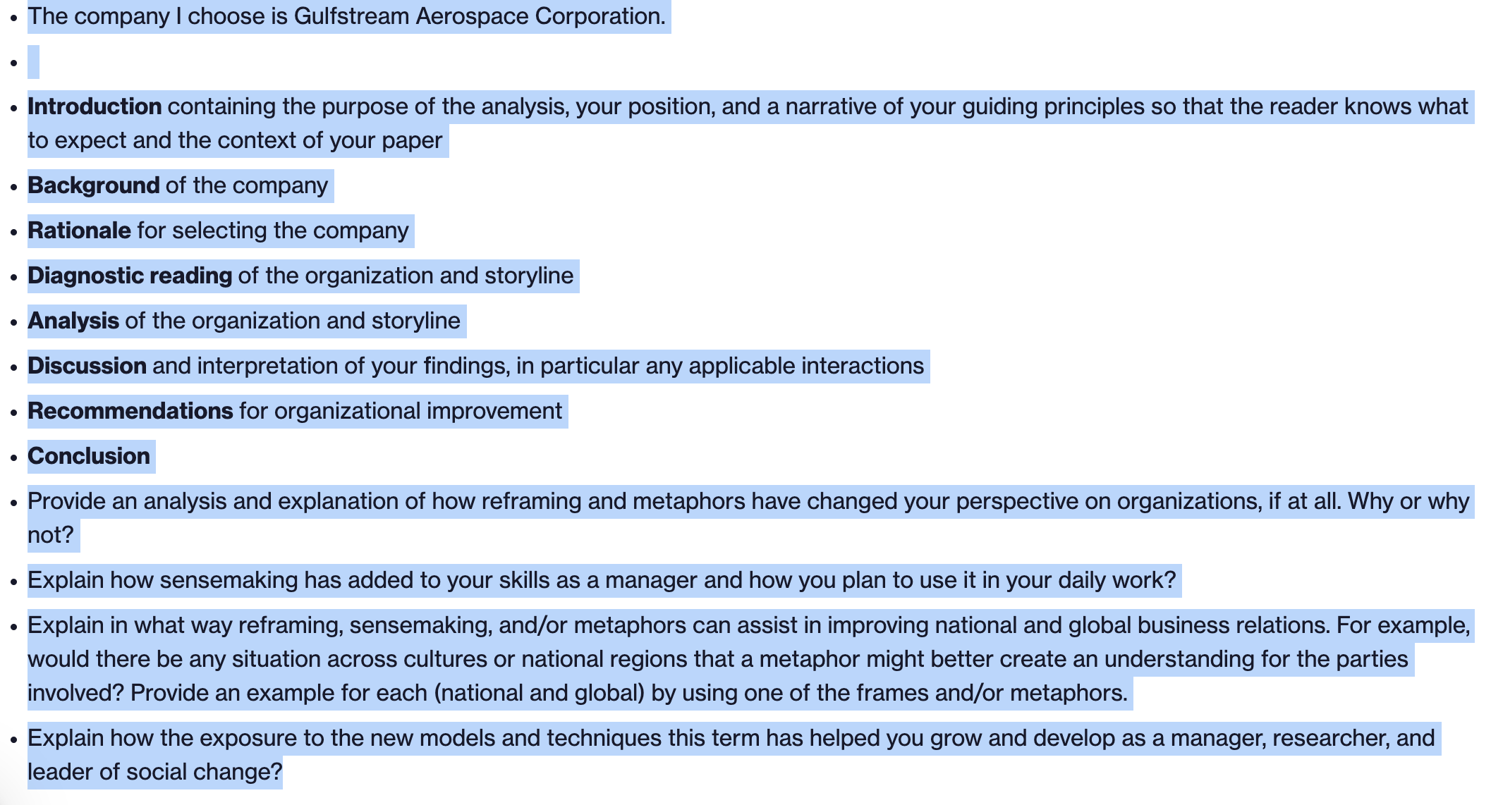 Solved The company I choose is Gulfstream Aerospace | Chegg.com