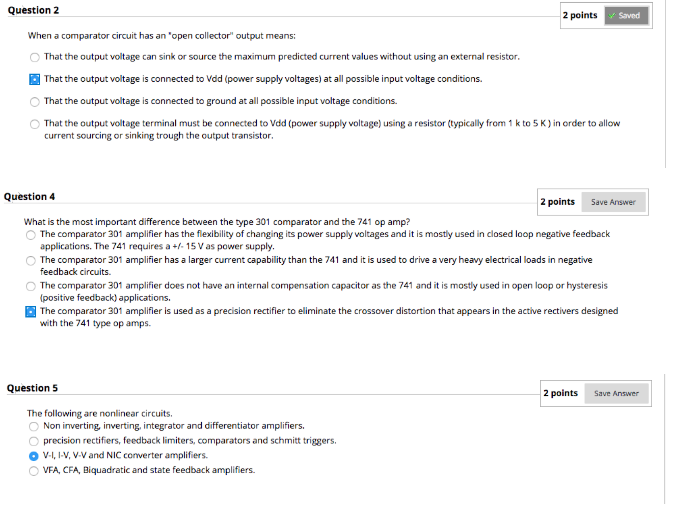 Solved Question 2 2 points Saved n a comparator circuit has | Chegg.com