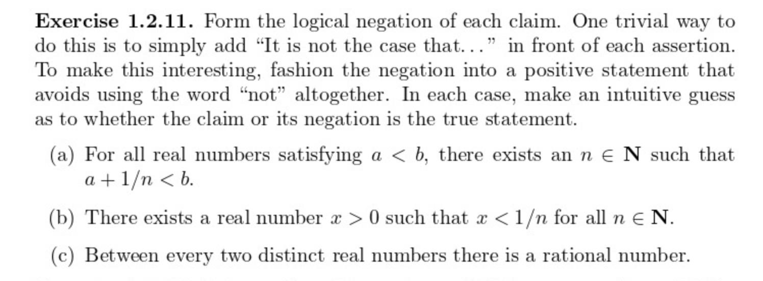 Solved Exercise 1.2.11. Form the logical negation of each | Chegg.com
