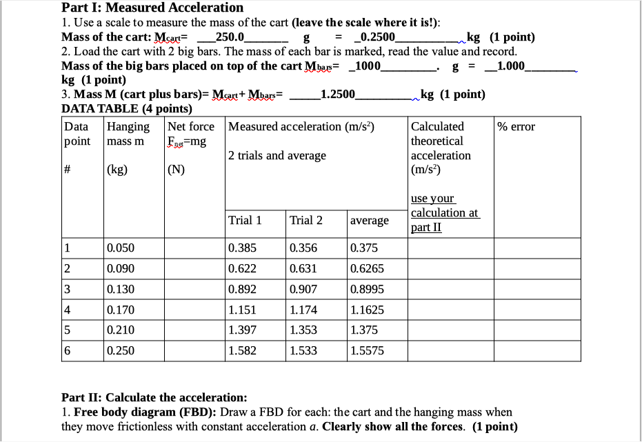 Solved Part I: Measured Acceleration 1. Use a scale to | Chegg.com