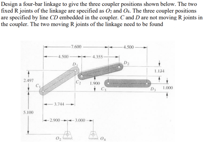 Solved Design a four-bar linkage to give the three coupler | Chegg.com