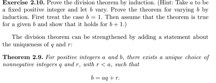 Solved Exercise 2.10. Prove the division theorem by | Chegg.com