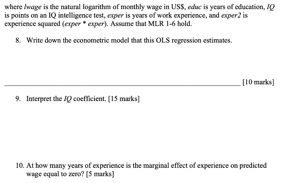 Solved Consider the following OLS regression output which is | Chegg.com