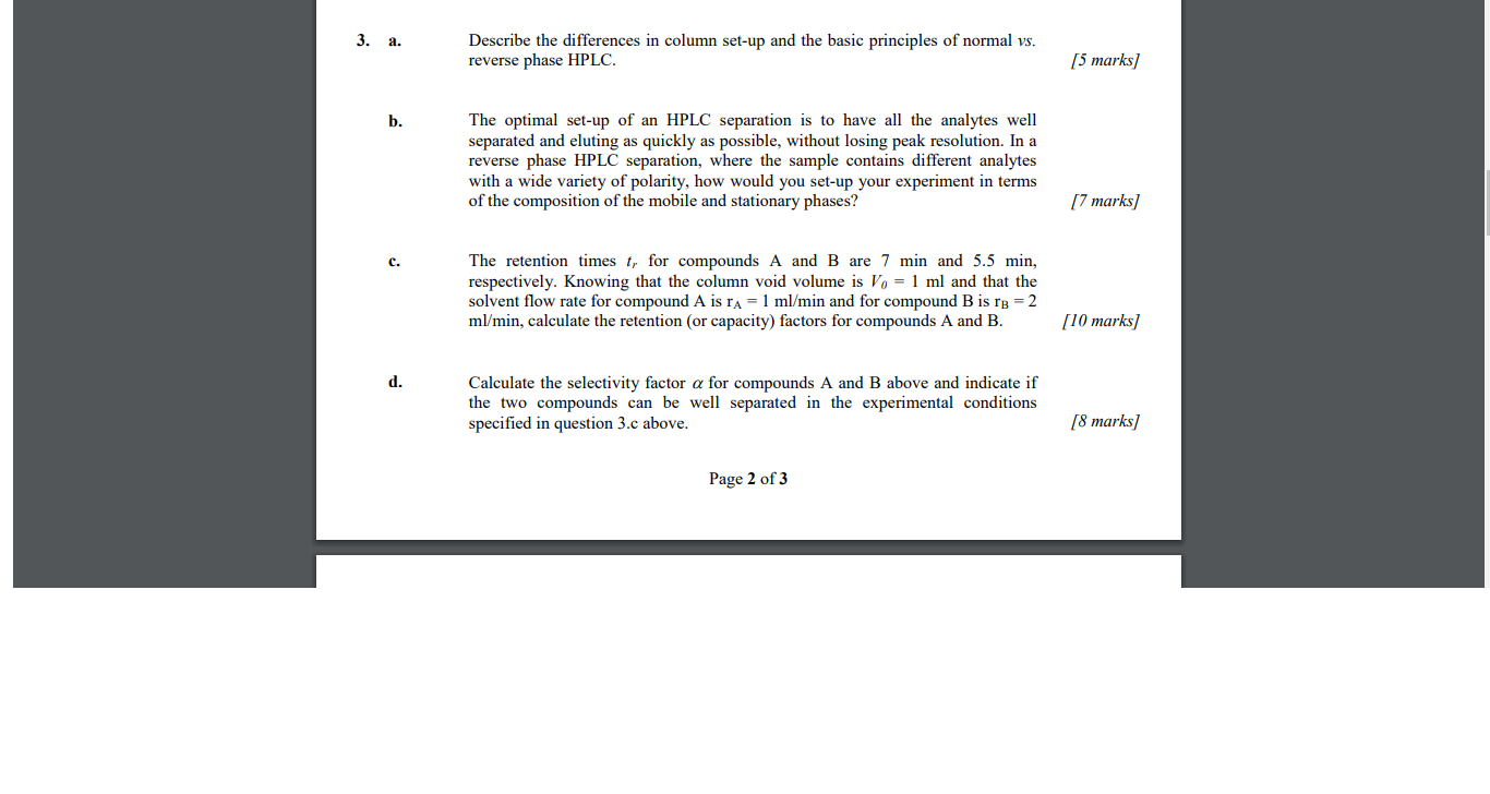 Solved 3. a. Describe the differences in column set-up and | Chegg.com