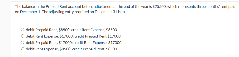 Solved The balance in the Prepaid Rent account before | Chegg.com