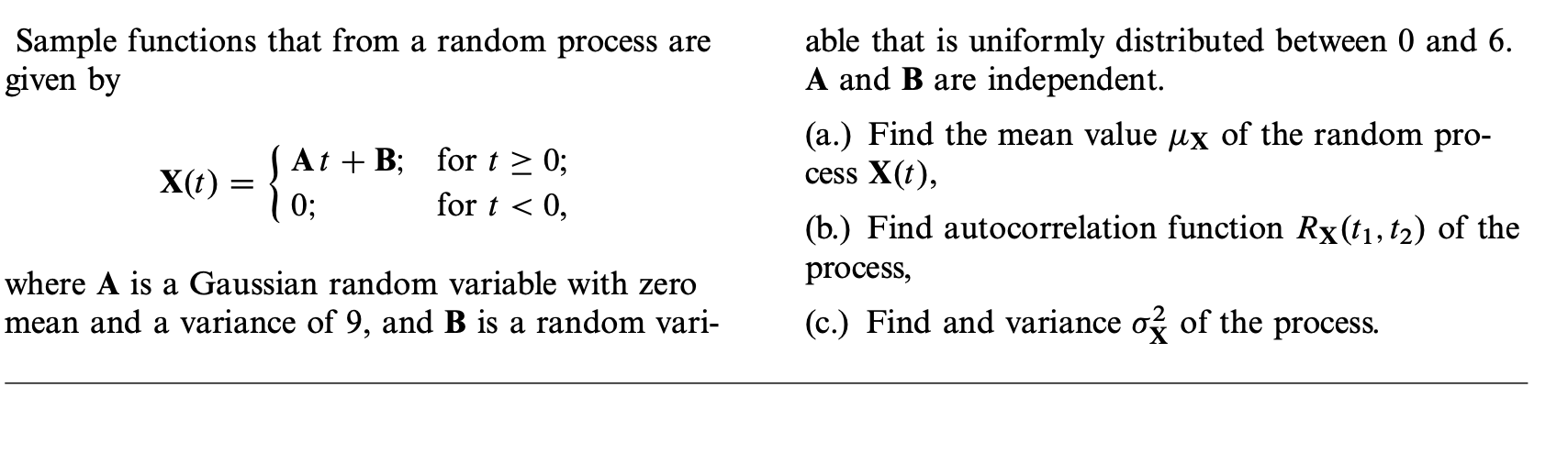 Solved Sample Functions That From A Random Process Are Given 