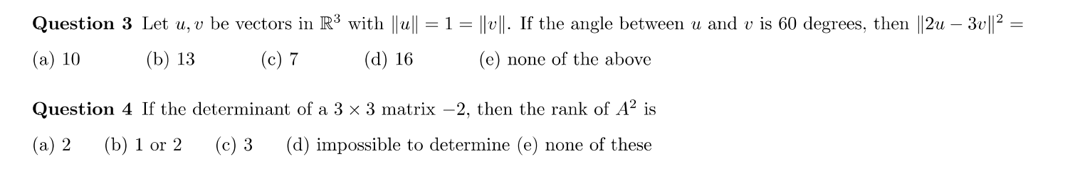 Solved Question 3 Let u,v be vectors in R3 with ∥u∥=1=∥v∥. | Chegg.com