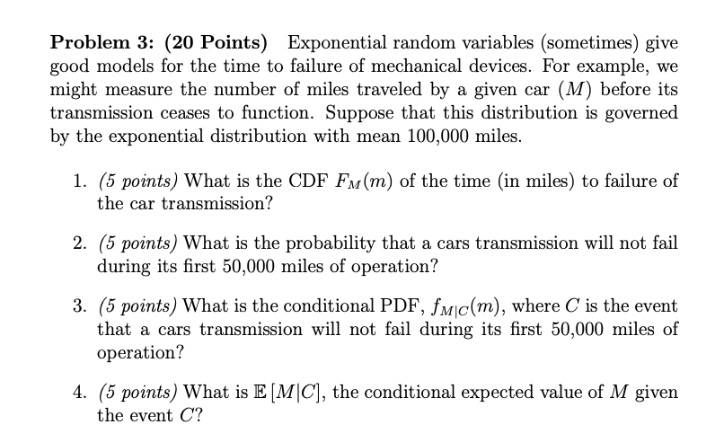 Solved Problem 3: (20 Points) Exponential random variables | Chegg.com