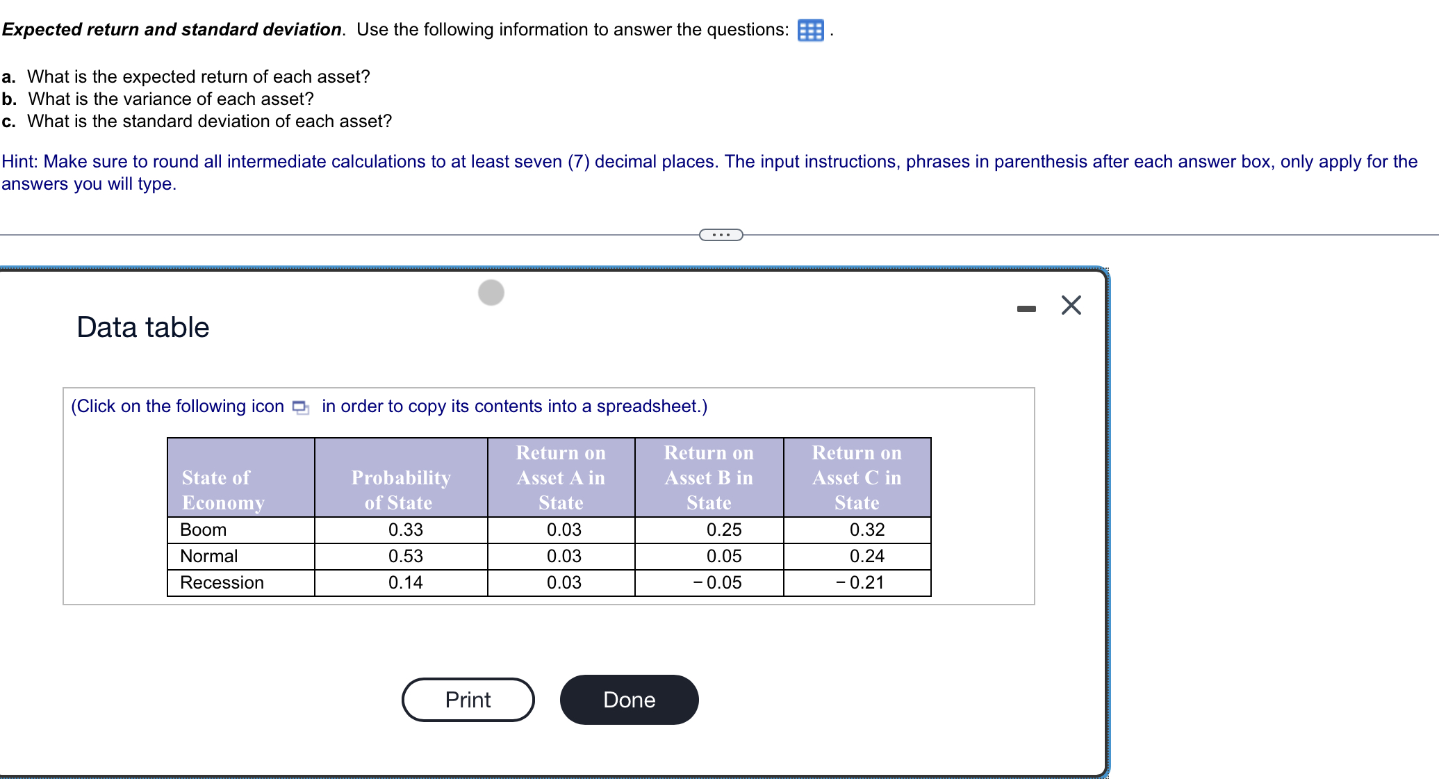 Solved Expected return and standard deviation. Use the | Chegg.com