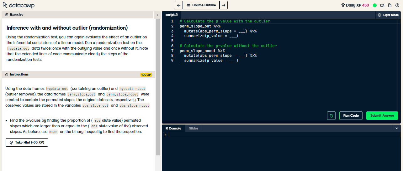 Solved datacamp Course Outline 9 Dally XP 450 00 Exercise | Chegg.com