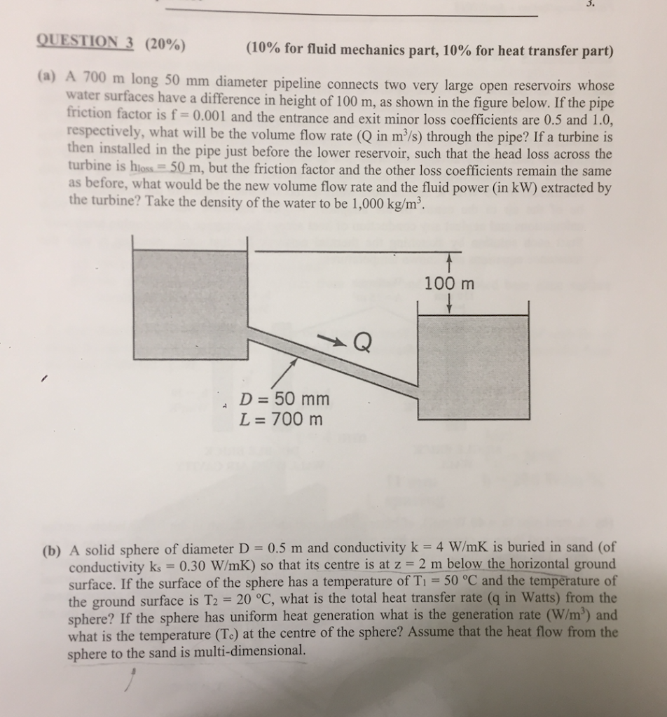 Solved OUESTION 3 (20%) (10% for fluid mechanics part, 10% | Chegg.com Solved OUESTION 3 (20%) (10% for fluid mechanics part, 10% | Chegg.com
