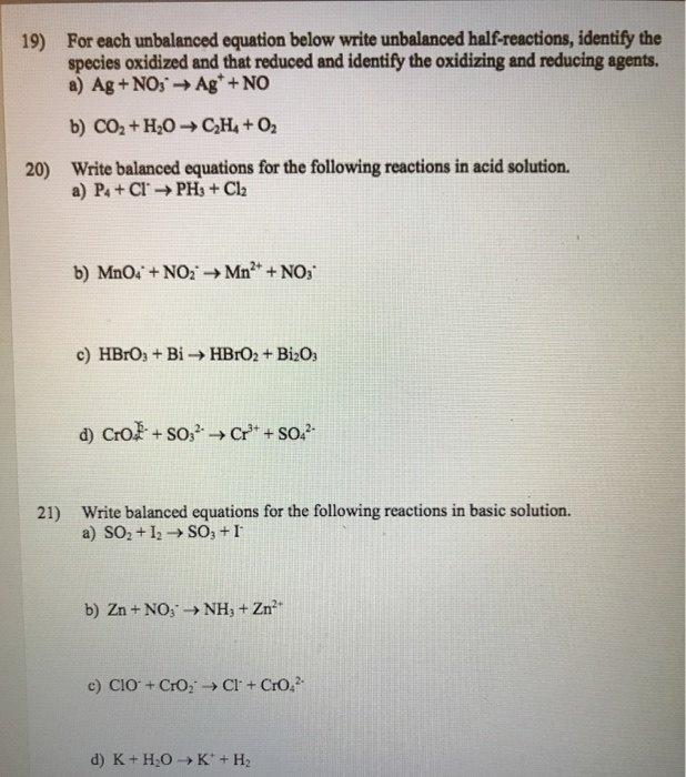 Solved For each unbalanced equation below write unbalanced | Chegg.com
