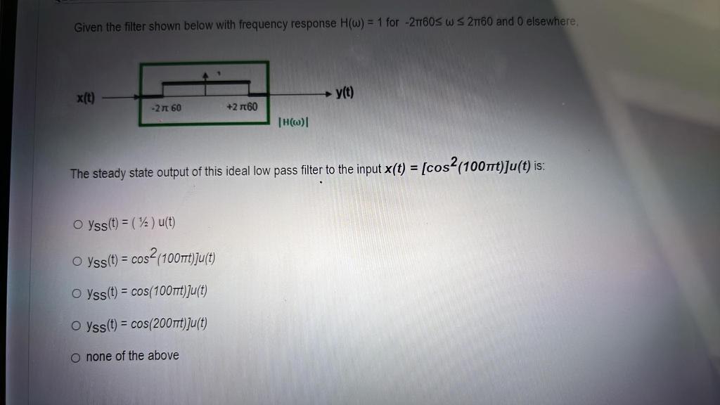 Solved Given the filter shown below with frequency response | Chegg.com
