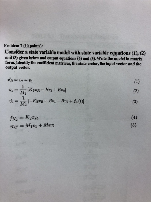 Solved Problem 7 (10 points): Consider a state variable | Chegg.com