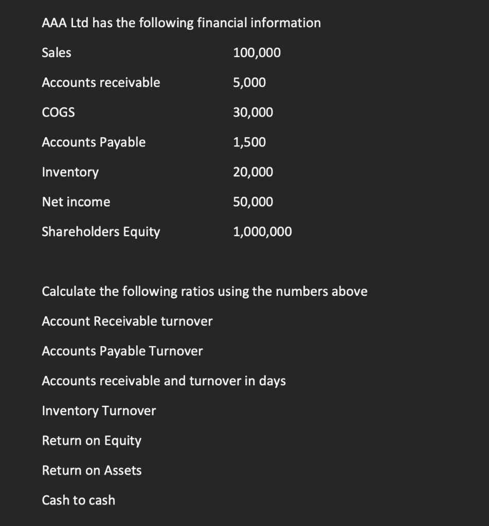 Solved AAA Ltd has the following financial information | Chegg.com
