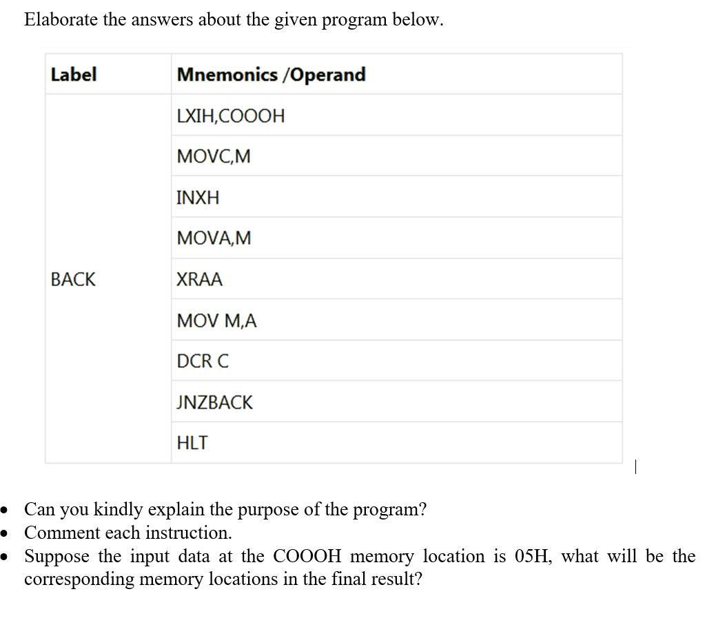 Solved Elaborate the answers about the given program below. | Chegg.com