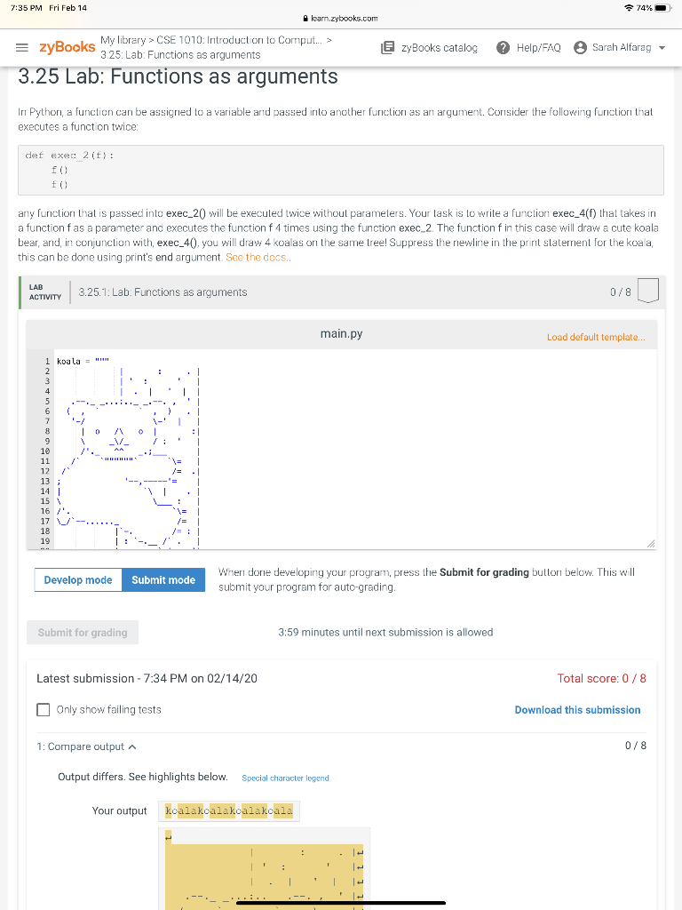 Solved 7:35 PM Fri Feb 14 74% learn.zybooks.com zyBooks | Chegg.com