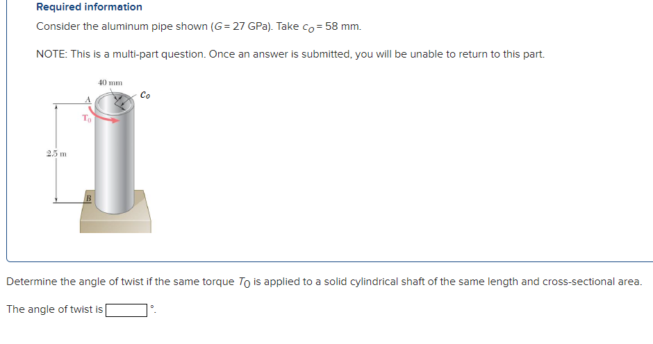 Solved Consider the aluminum pipe shown (G=27GPa). Take | Chegg.com