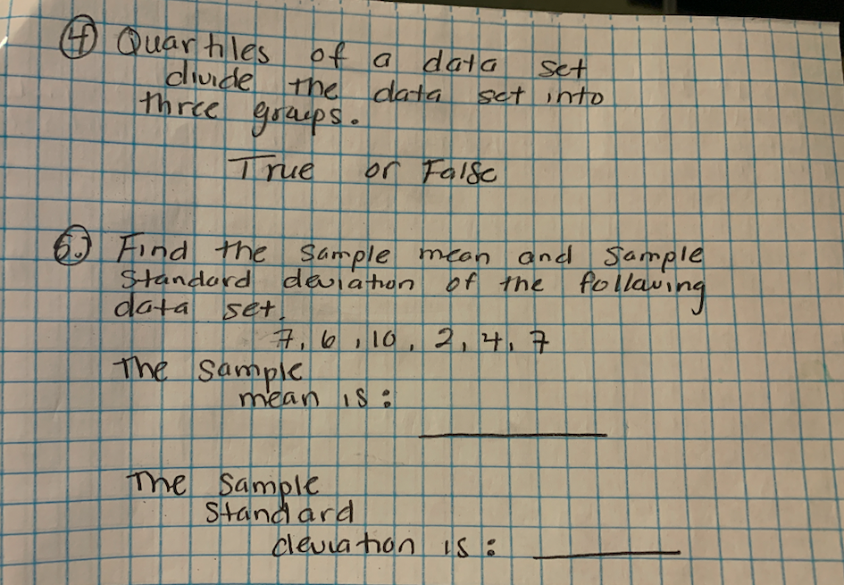 Solved (4 6 Quartiles of a data divide the data set into set | Chegg.com