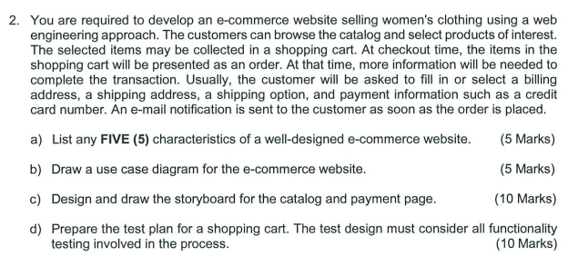 Solved 2. You are required to develop an e-commerce website | Chegg.com