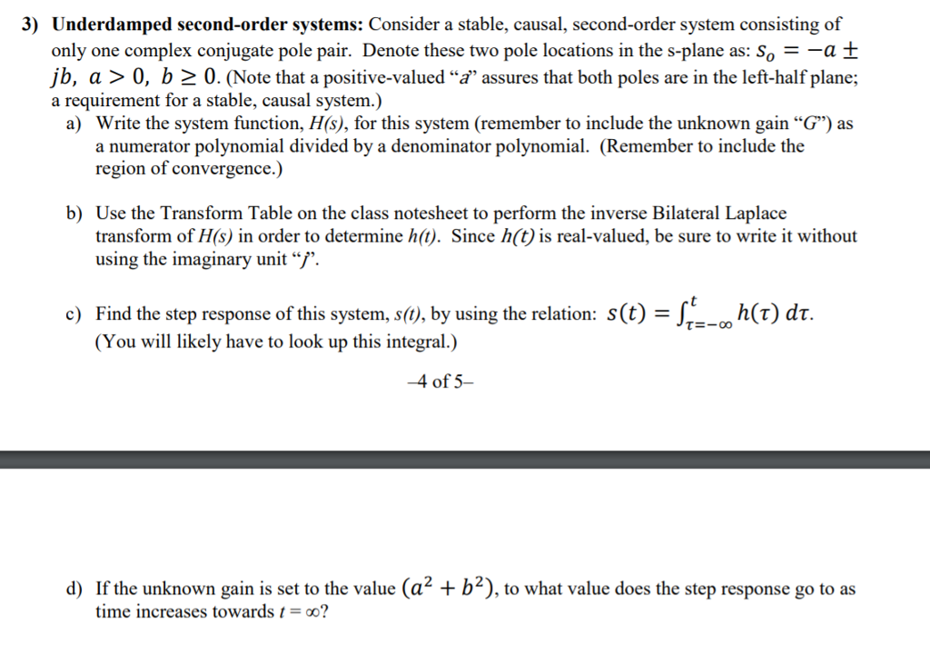 Solved 3) Underdamped second-order systems: Consider a | Chegg.com