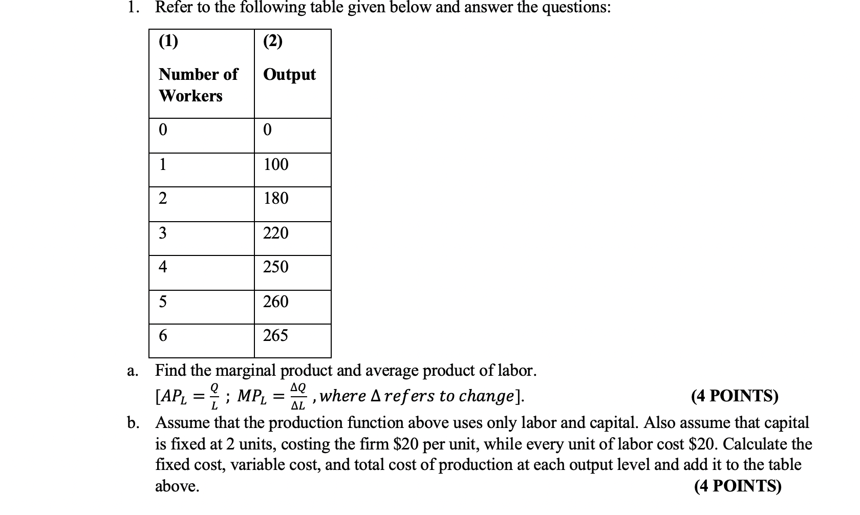 Solved Refer to the following table given below and answer | Chegg.com
