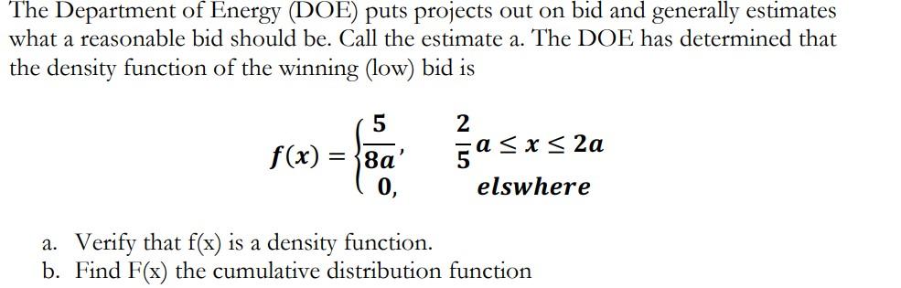 Solved The Department of Energy (DOE) puts projects out on | Chegg.com
