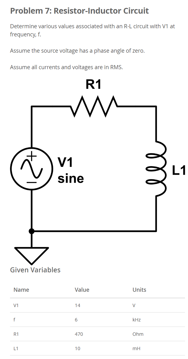 Solved Problem 7: Resistor-Inductor Circuit Determine | Chegg.com