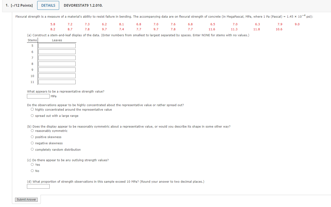 Solved What appears to be a representative strength value? | Chegg.com