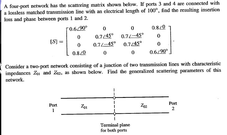 Solved A four-port network has the scattering matrix shown | Chegg.com