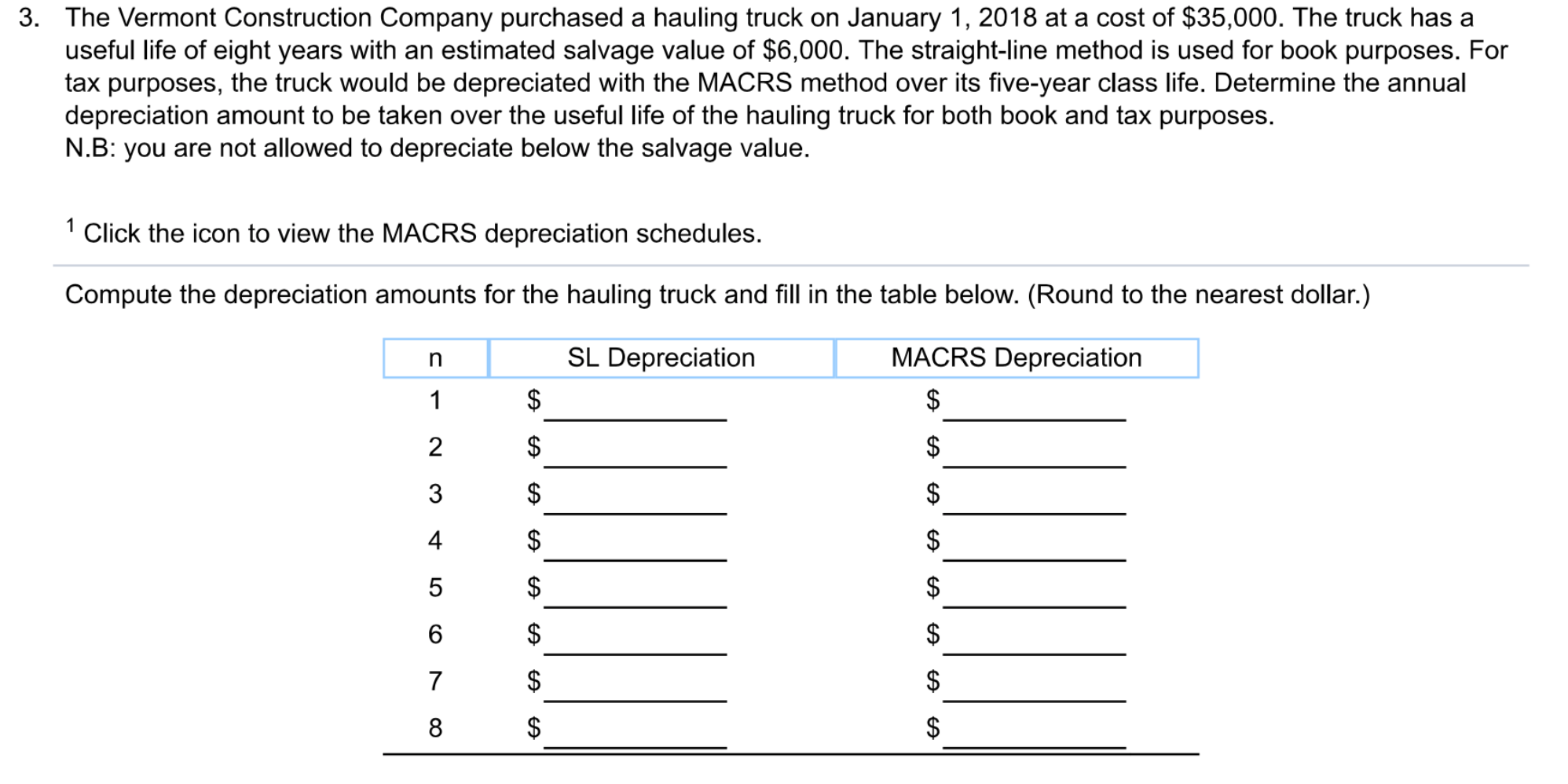 Solved 3. The Vermont Construction Company purchased a | Chegg.com