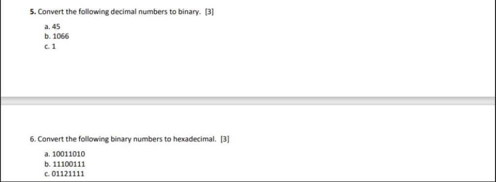 Solved 5. Convert the following decimal numbers to binary. | Chegg.com