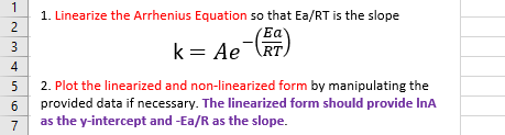 Solved 1 2 3 4 1. Linearize the Arrhenius Equation so that | Chegg.com