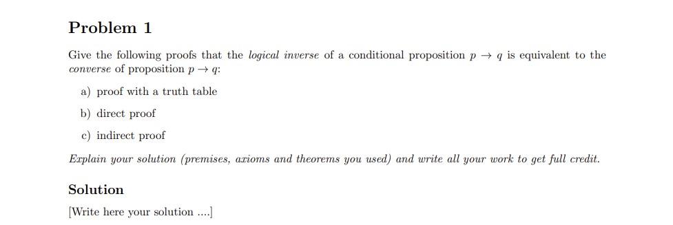 Solved Give the following proofs that the logical inverse of | Chegg.com