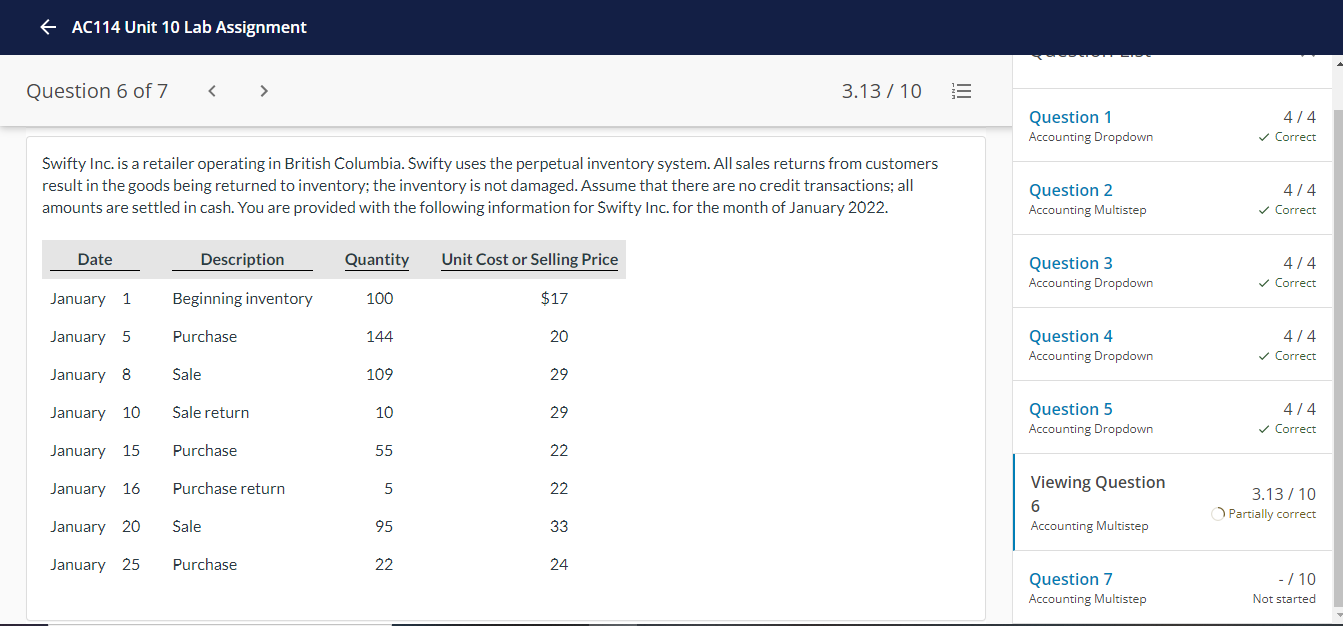 Solved + AC114 Unit 10 Lab Assignment Question 6 of 7