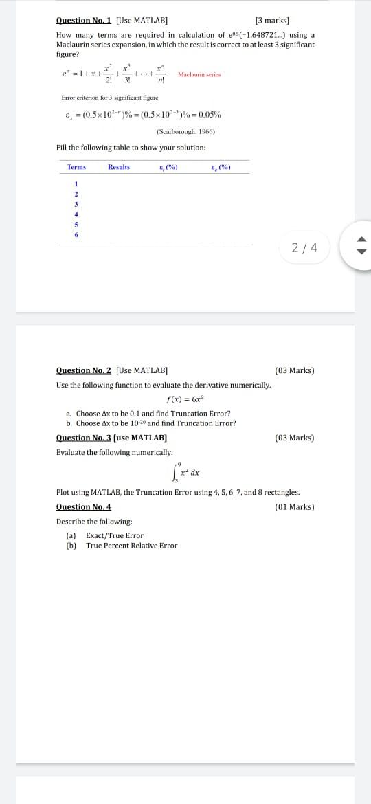 Solved Question No. 1 [Use MATLAB] [3 marks How many terms | Chegg.com