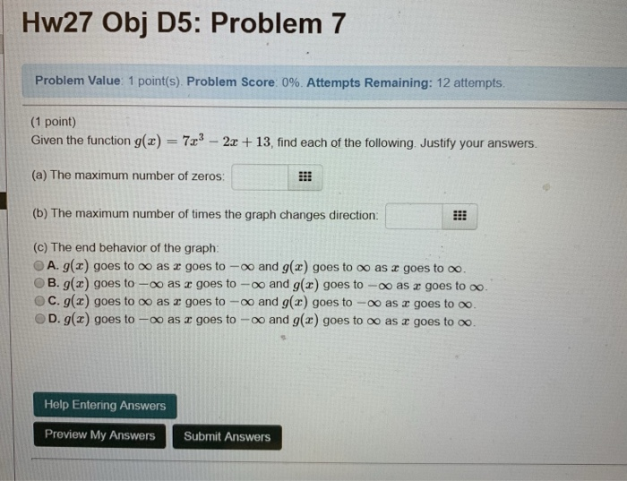 Solved Hw27 Obj D5 Problem 6 Problem Value 1 Points