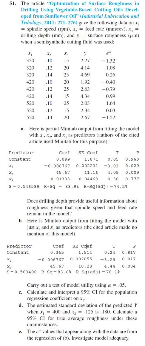 Solved 51 The Article Optimization Of Surface Roughness In