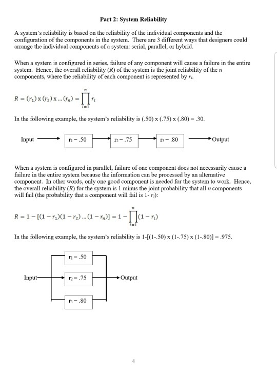 Solved Part 2 System Reliability A Systems Reliability Is