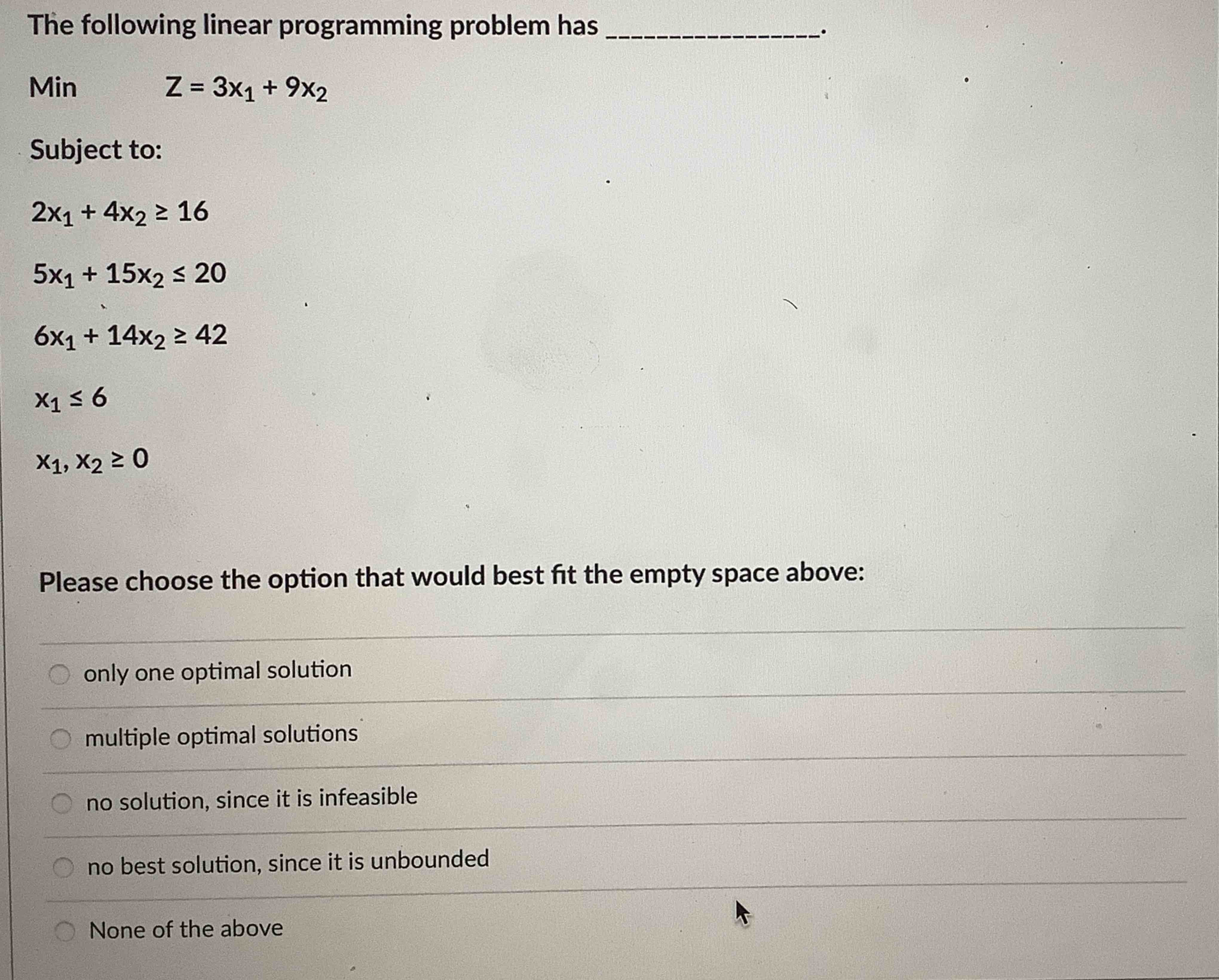 Solved The following linear programming problem has ﻿Min | Chegg.com