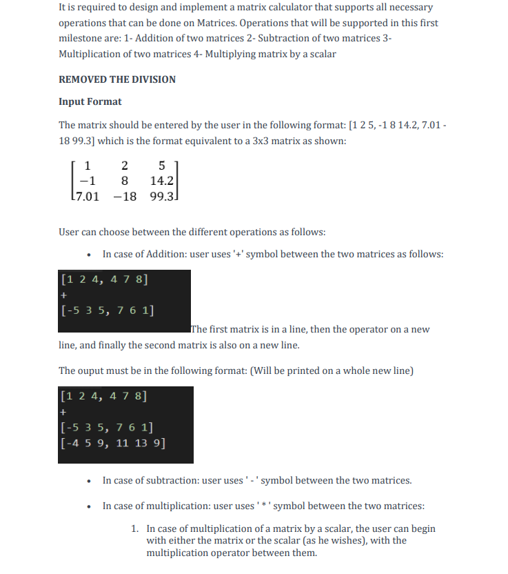 Solved It is required to design and implement a matrix | Chegg.com