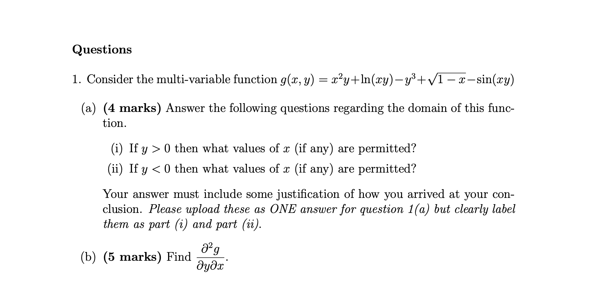 Solved Questions 1. Consider the multi-variable function | Chegg.com