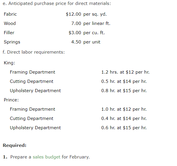 Solved Required 1 Prepare A Sales Budget For Chegg