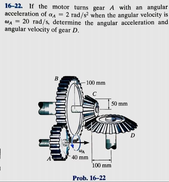 Solved 16-22. If the motor turns gear A with an angular | Chegg.com